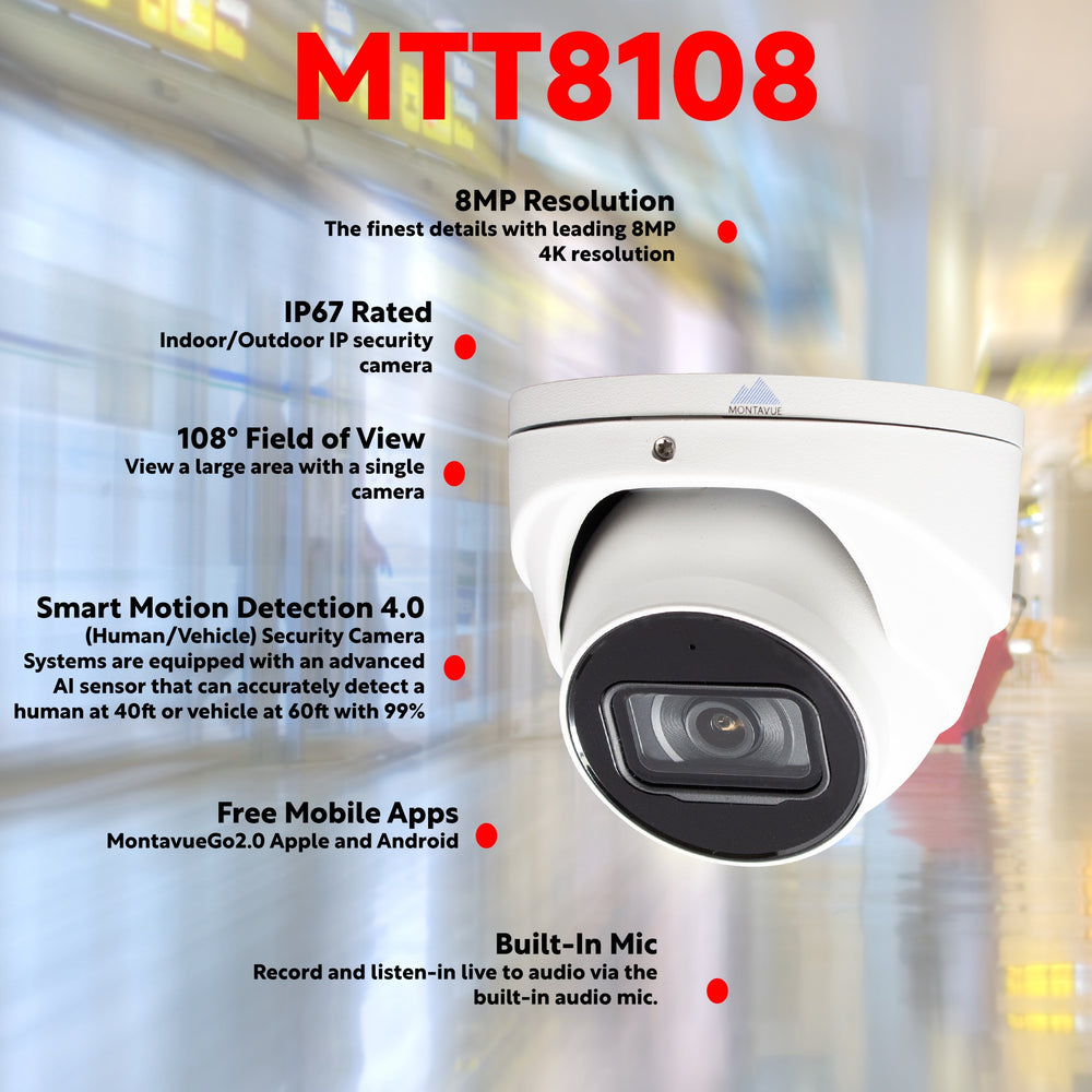 MTT8108-AISMD-X | 8MP 4K 30FPS Turret Security Camera with SMD 4.0